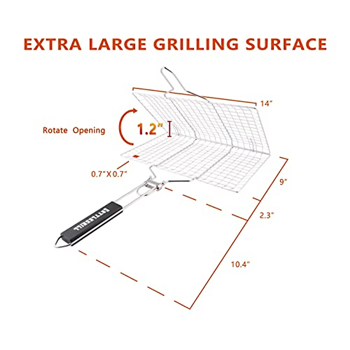 Cattlegrill Foldable BBQ Fish Grill Basket with 430 Stainless Steel, Grill Set Includes: a Reusable Grill mat and a basting Brush.