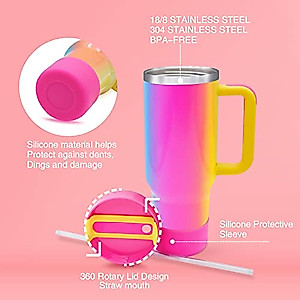 nailastro 40 oz Tumbler with Handle and Straw Lid, Reusable Stainless Steel Insulated Tumblers with Silicone Boot, Travel Mug Water Bottle Iced Coffee Cup,Large Capacity Car Cup - Gift for Women Men