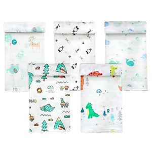 Koo-dib Muslin Swaddle Blanket for Baby Swaddles Sack 0-3 Months Neutral Receiving Baby Blankets for Boy and Girl Set of 5 Infant Newborn Swaddle Sleepsack Blankets Wrap 30x30 Inches