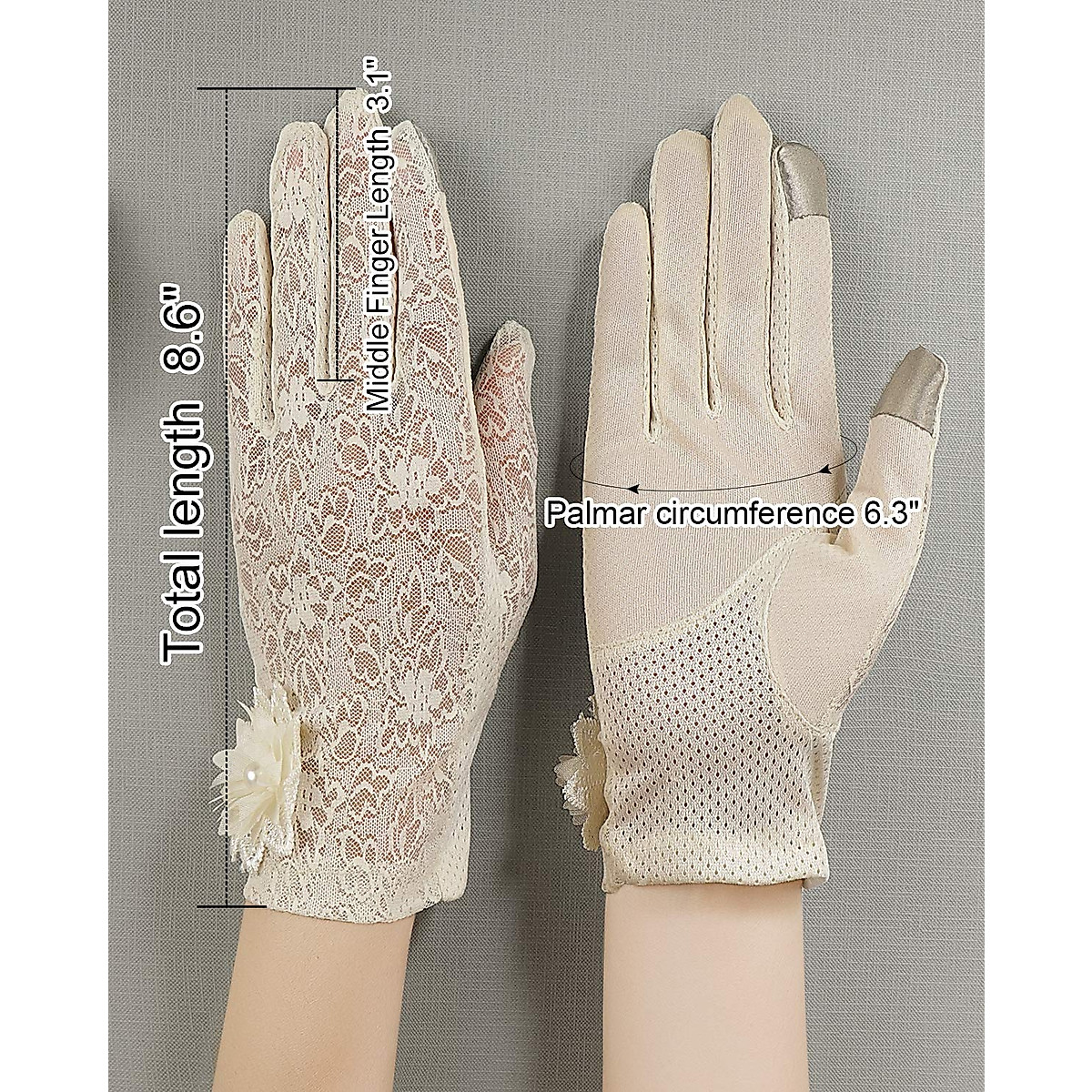 Women's Summer Touch Screen Gloves Lace Anti-skid Outdoor Driving Tea Party Gloves, Beige
