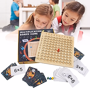 Hubgfril Wooden Math Multiplication Board Montessori Children Counting Toy Math Table Board Game Educational Preschool Counting Toys for Kids Over 3 Years Old (1PC)