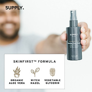 SUPPLY Healing Post Shave- Sandalwood & Cedar After Shave- Alcohol- Free Soothing Formula for Men- Nourishes, Soothes and Boost Cell Repair- for Sensitive and Acne-Prone Skin- 2 oz. Bottle