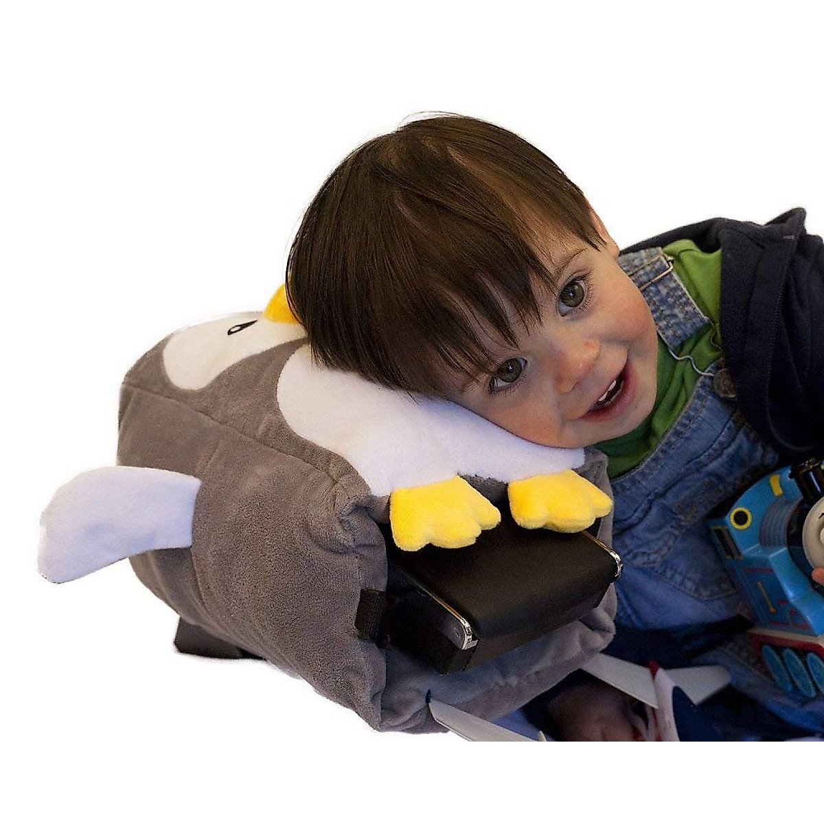 Roamwild Kids Travel Pillow and Travel Blanket Set - 'Tux' Armrest Buddy Transforms Any Armrest Into a Comfy Childs Pillow