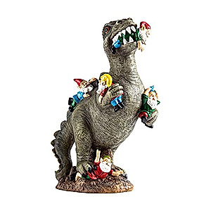 SOWSUN Garden Gnome Statues Outdoor Decor, 14” Dinosaur Gnomes Garden Art Outdoor for Fall Winter Garden Decor, Outdoor Statue for Patio, Lawn, Yard Decoration, Housewarming Garden Gift