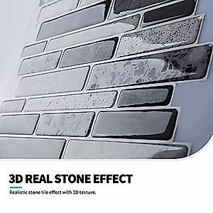 Art3d Peel and Stick Brick Kitchen Backsplash Self-Adhesive Wall Tile Stone Design, 10 Sheets (Grey)