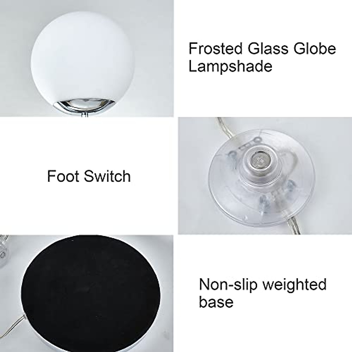 KARMIQI Globe Floor Lamp Mid Century Standing Lamp Modern Frosted Glass Tall Lamp Chrom Silver Reading Lamp for Bedroom Office Living Room