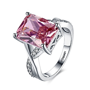 SUKKCCNO 18k White Gold Plated Crystal Rings Sterling Silver Pink 6 Carats Cushion Cut Super Light Pink CZ Cocktail Ring Engagement Wedding Ring (7)