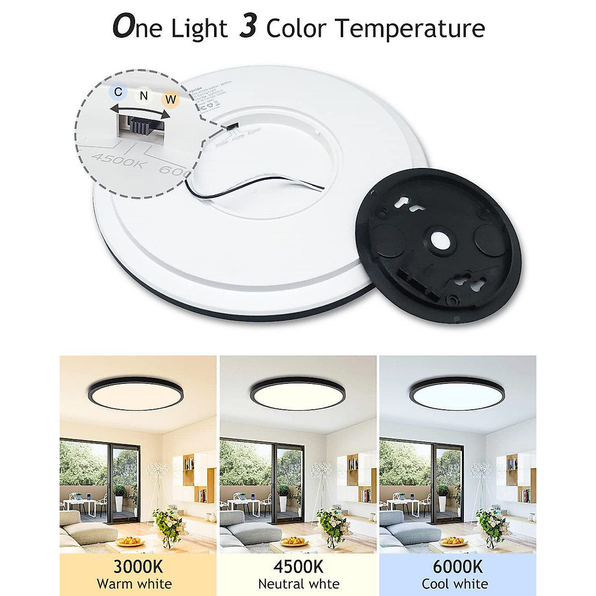 2PACK Flush Mount LED Ceiling Light Fixture Black, 12Inch 28Watt, Dimmable & 3000K-4500K-6000K 3 Color Selectable Ceiling Lamp 3200LM Low Profile Ceiling Light for Kitchen Bedroom Hallway Porch