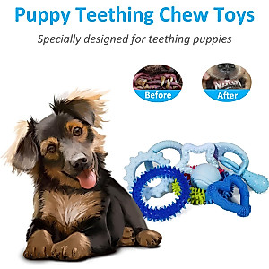 Beiker 20 Pack Puppy Chew Toys - Blue Dog Teething Toys for Puppies, Puppy Toys Teething Rings and Durable Ropes, Blue Rubber Toy Bundle for Small Dogs, Cute Interactive Dog Balls for Small Breed