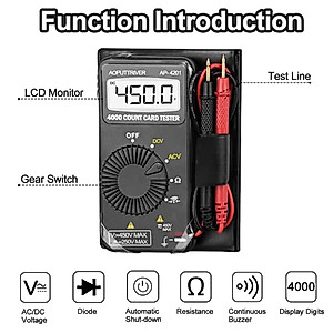 Mini Digital Multimeter AP-4201 Auto-Ranging with AC/DC Voltage,Current,Resistance,Capacitance,Diode and Audible Continuity Test Continuity Buzzer for Electrical Troubleshoot Home Industry (Black)