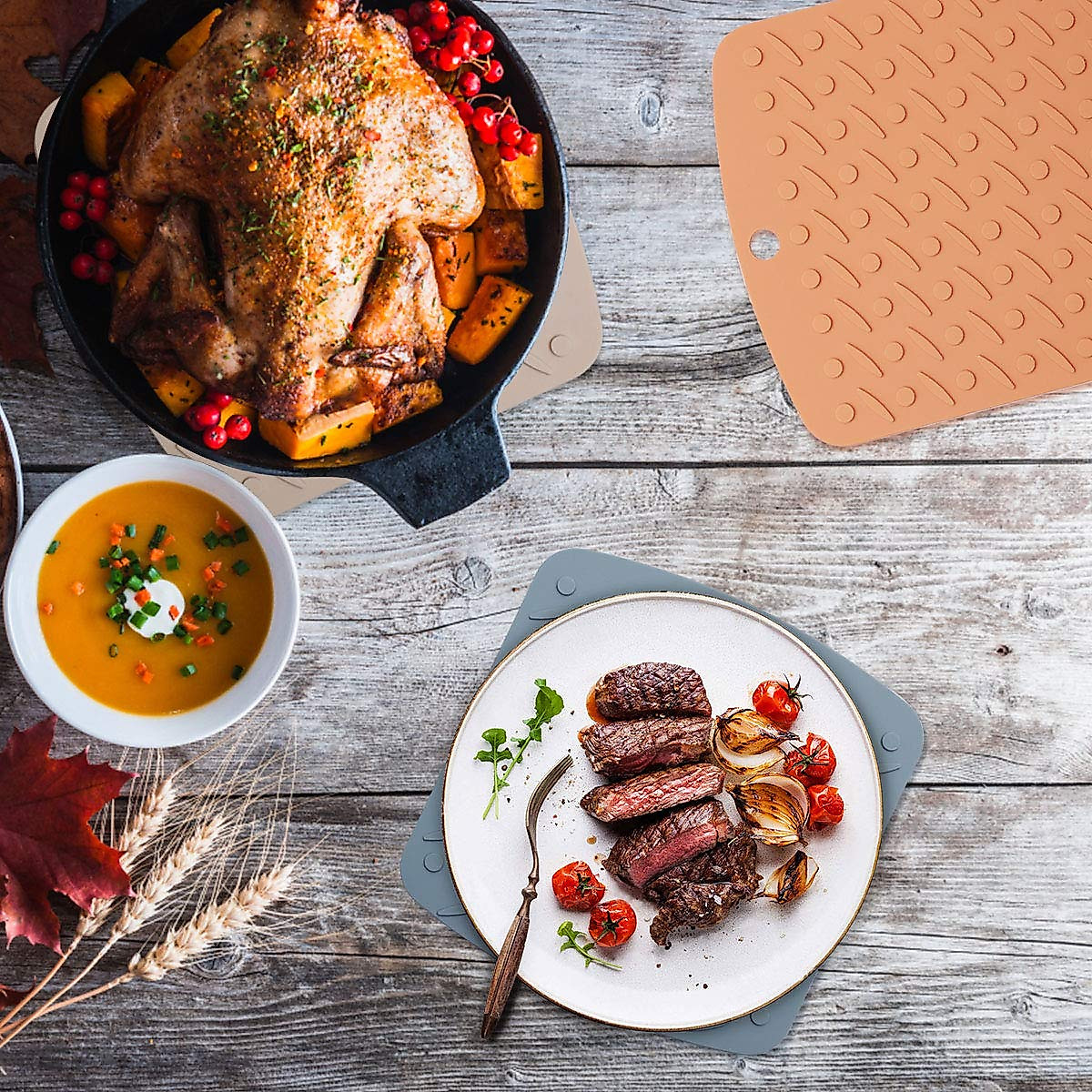 Silicone Pot Holder 4 Pack Silicone Trivet Mat - Non Slip Heat Resistant Trivet Hot Pads for Kitchen Silicone Pot Holder for Kitchens Jar Opener, Spoon Holder, Oven Mitts, Placemats, Pot Holders