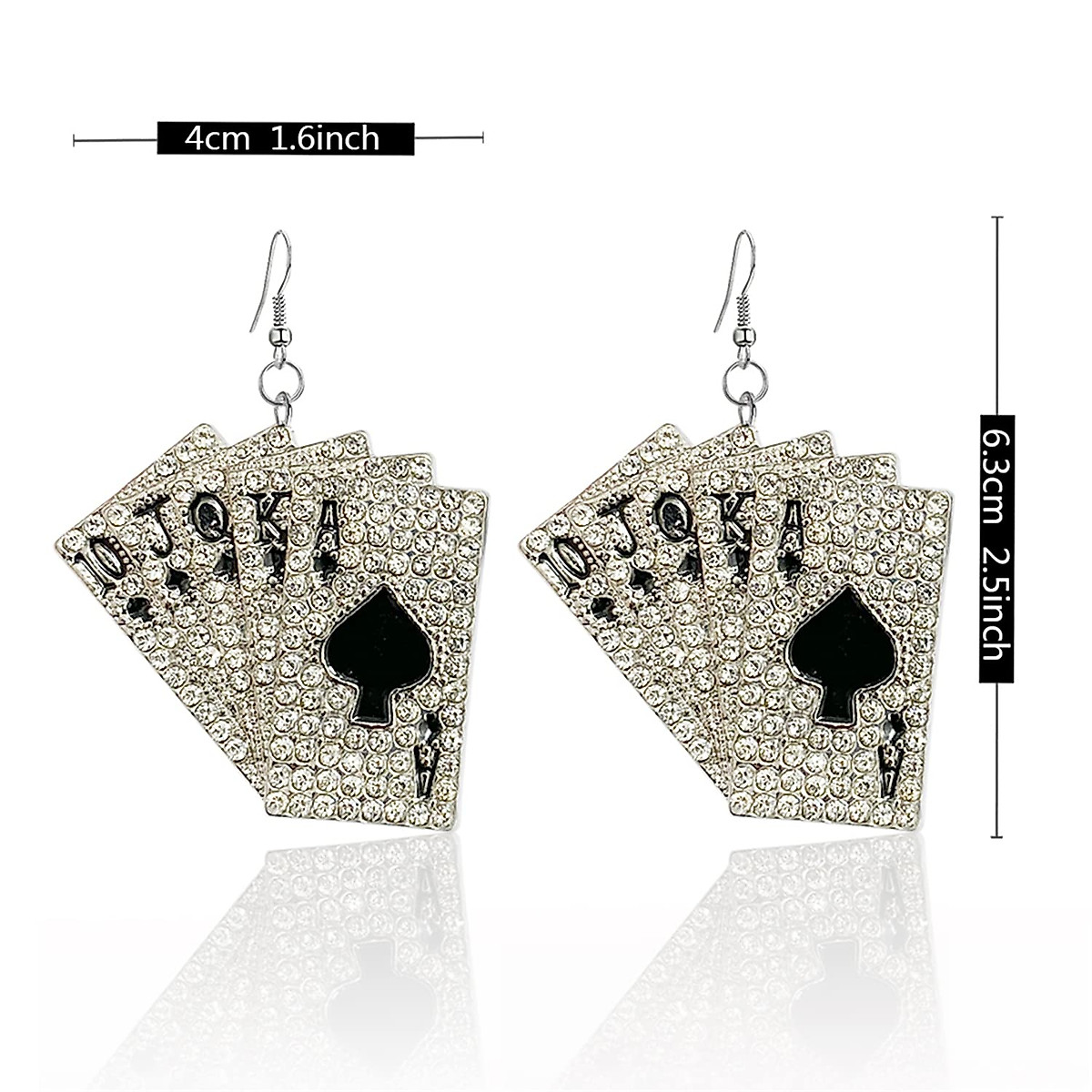 KVANU Unique Funny Hypoallergenic Alloy Sparkly Crystal Poker hearts and spades A Ace Playing Cards Dangle Drop Stud Earrings For Women Gambling Casino Jewelry Gift (Black)