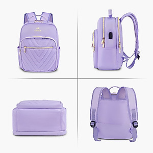 MATEIN Womens Backpack Purse, Fashion Cute Bowknot Mini Backpack Purse with USB Charging Port, Waterproof Stylish Multipurpose Design Casual Daily Travel Backpack Ladies Handbags, 2pcs Sets, Purple