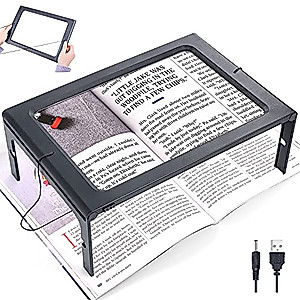3X Magnifying Glass, Lighted Magnifying Glass with 12 LED Lights, 2 Power Supply Modes for Evenly Lit Reading Area, Foldable Magnifier for Hands Free Reading, Low Vision and Seniors