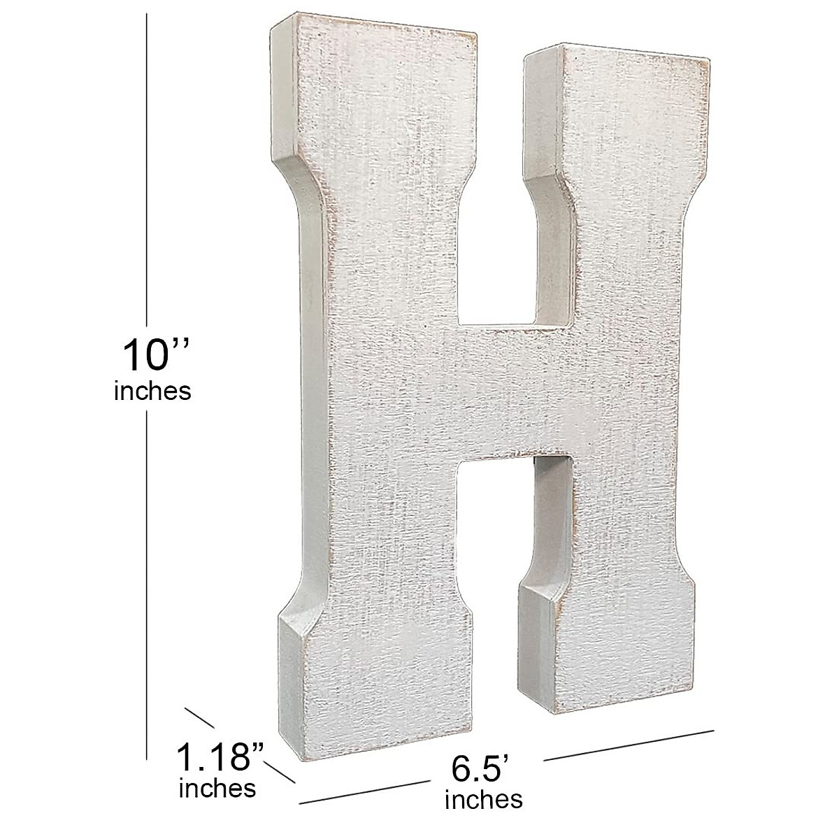ABELOTS Large Wood Letter Distressed White Wash Alphabet Wall Décor Monogram Letter Alphabet Letters Free Standing Letters Wall Letters (H)