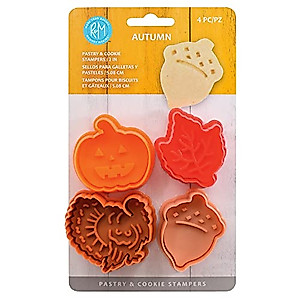 R & M International 492 Pastry/Cookie/Fondant Stamper, 2-Inch, Thanksgiving - Turkey, Acorn, Pumpkin, Oak Leaf