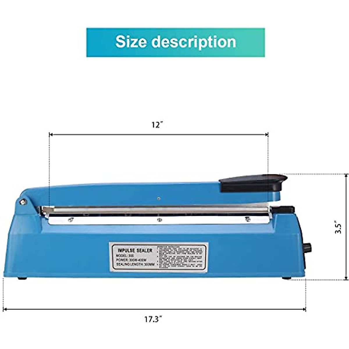 300 mm Heat Sealer, Plastic Bag Sealer, Impulse Bag Sealer Sealing Machine, Poly Bag Sealing Machine, Heat Seal Closer with One Repair Kit (12 inches)