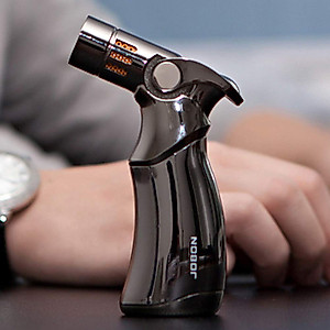 JH& Torch Lighter Quad 4 Jet Flame Refillable Butane Cigar Lighters Adjustable Windproof Lighter Butane NOT Included Black