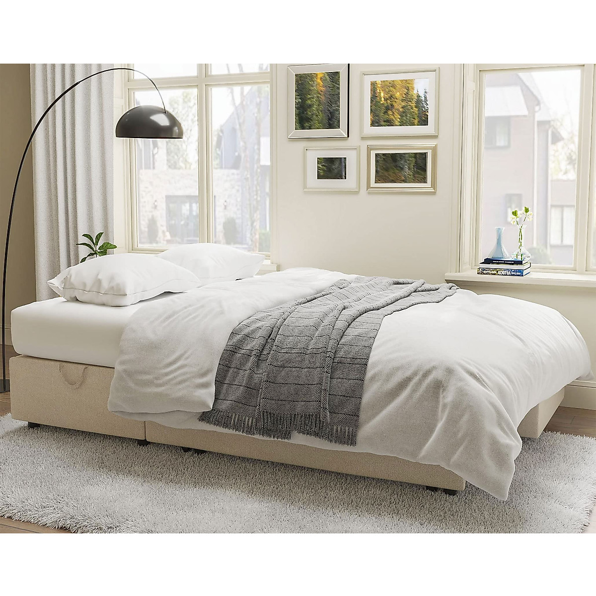 AMERLIFE Sofa Bed, 2 in 1 Pull Out Sleeper Sofa with Storage Chaise, Comfy Sofa Sleeper with Pull Out Bed for Living Room, Beige Chenille