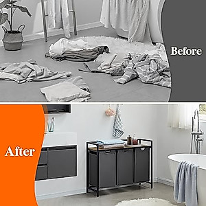 Lifewit Laundry Hamper 3 Section, 120L Pull out Laundry Clothes Basket Organizer with Large Top Shelf and 3 Removable Bags and Handles, Laundry Sorter for Laundry Room Bedroom Bathroom Dorm, Black