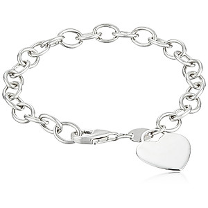 Amazon Essentials Sterling Silver Heart-Tag Bracelet, 7.5" (previously Amazon Collection)