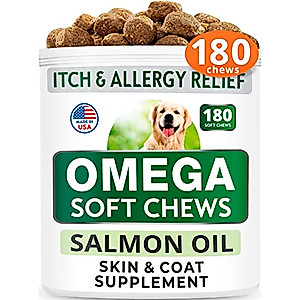 Bark&Spark Omega 3 for Dogs - 180 Fish Oil Chews for Dog Shedding, Skin Allergy, Itch Relief, Hot Spots Treatment - Joint Health - Skin and Coat Supplement - EPA & DHA Fatty Acids - Salmon Oil