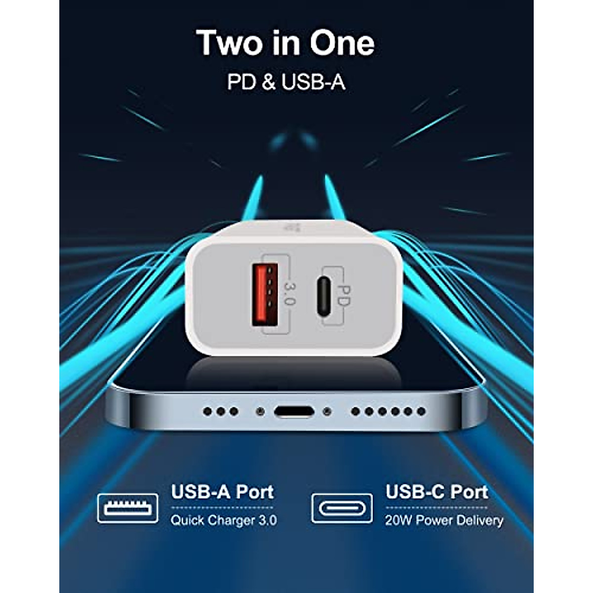 USB C Wall Charger, GLUGRU 3-Pack 20W Type C Fast Charger Block Plug Adapter Dual Port PD + Quick Charger USBC Charging Brick Cube for iPhone 14 13 12 Pro Max Mini 11 SE XS X, Pad, AirPods, Samsung
