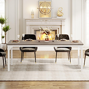 Tribesigns Farmhouse Dining Table for 6-8, 70.9 Inch Rectangular Wood Kitchen Table with Heavy Duty Metal Legs, Industrial Dinner Table for Dining Room, Living Room, Grey and White