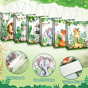 18 Pieces Safari Goodie Bags Jungle Animals Party Favor Bags with Handles Zoo Animals Print Candy Bags Woodland Gift Bags for Baby Shower Wedding Birthday Jungle Themed Party Supplies