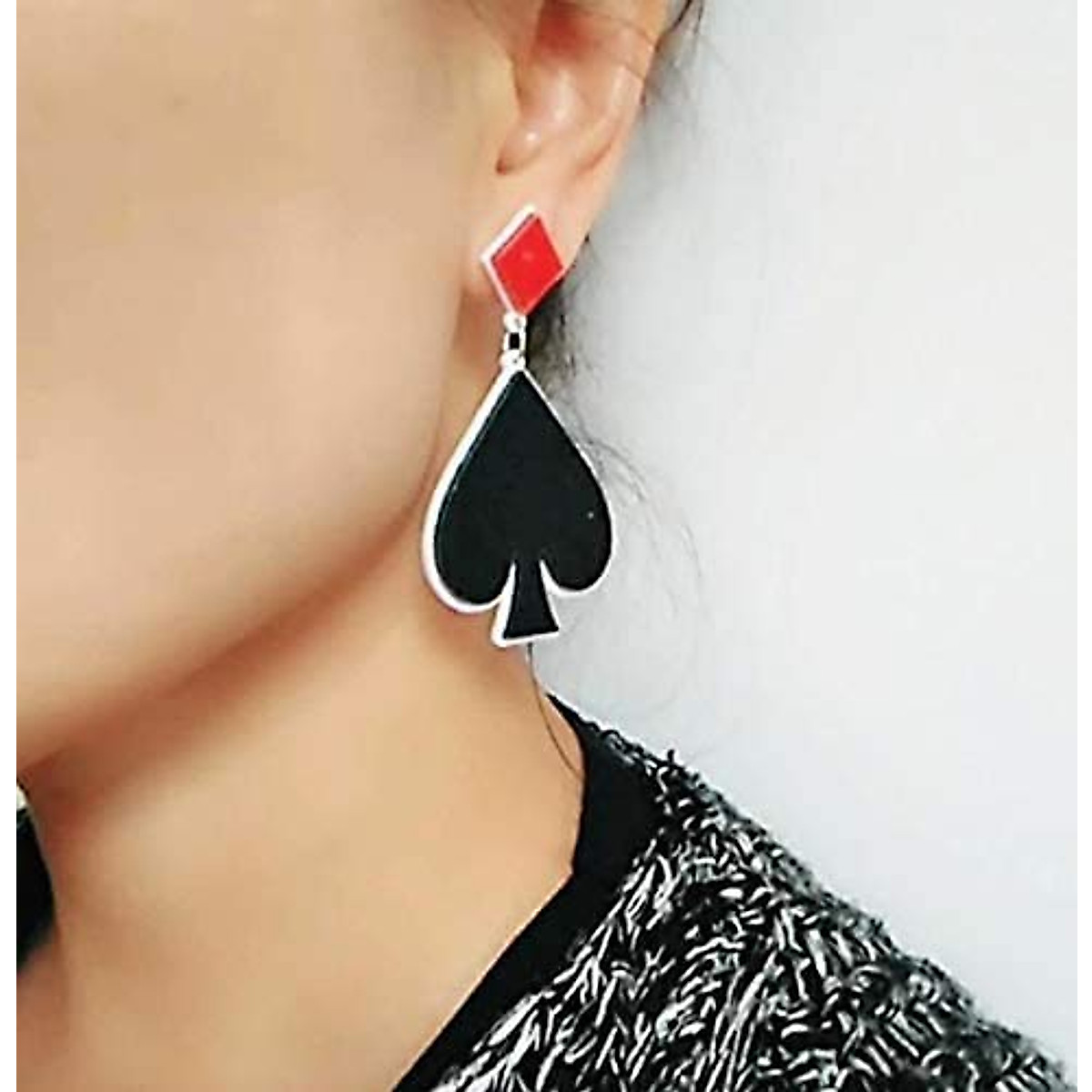 GUOXIAOMEI Playing Cards Pattern Drop Earring Fashion Party Gift Charms Hearts Spades Plum Poker Acrylic Earring Jewelry (Red 1)