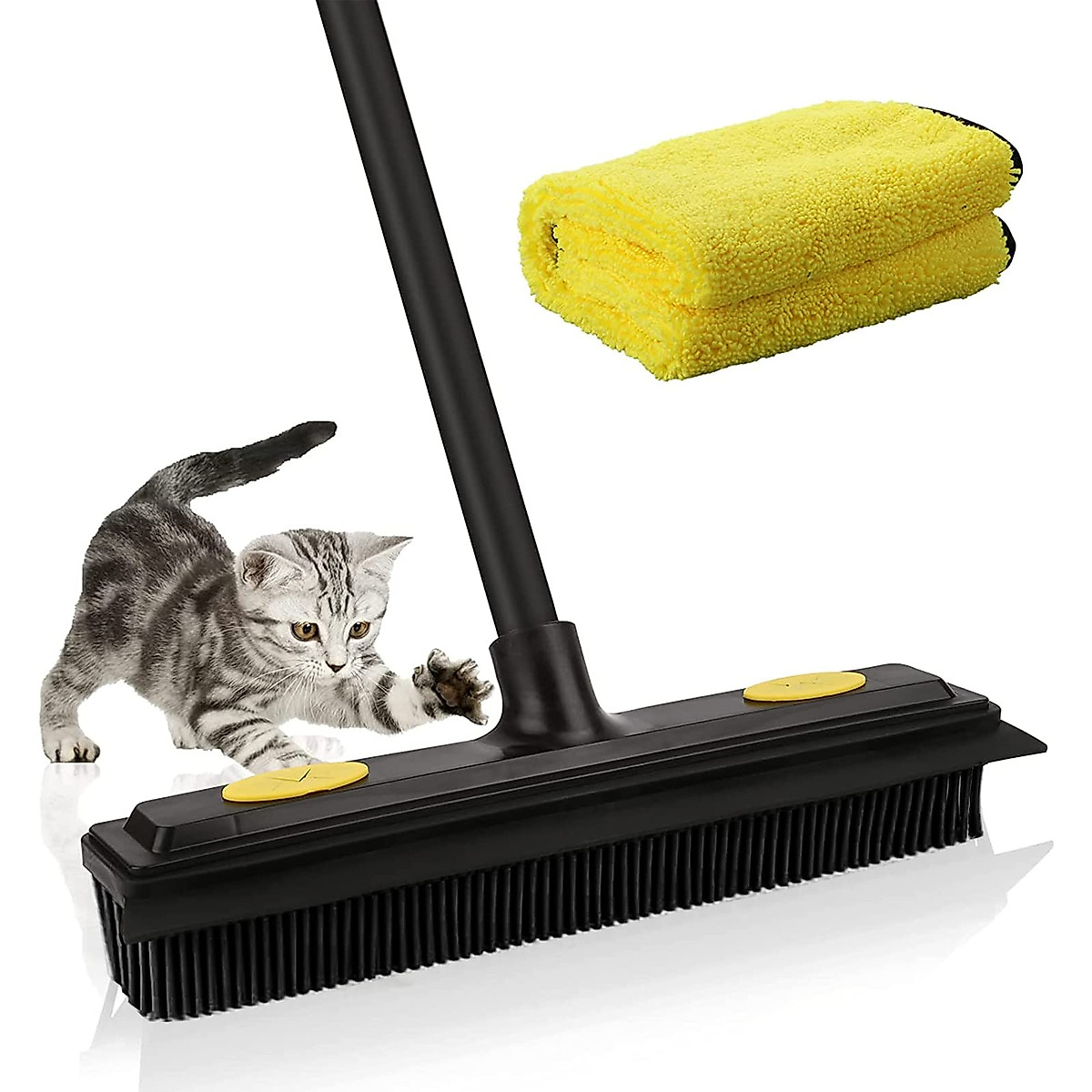 DoogePiit Rubber Broom for Pet Hair Remover,Carpet Rake-Rubber Broom with Squeegee, Portable Detailing Lint Remover Brush, Pet Hair Removal Tool for Carpet, Hardwood Floor, Tile, Window