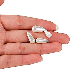 AKOAK Pack of 100 White Plastic Faux Pearl Teardrop Imitation Pearl Waterdrop Beads for DIY Jewelry Making (6MM x 10MM)