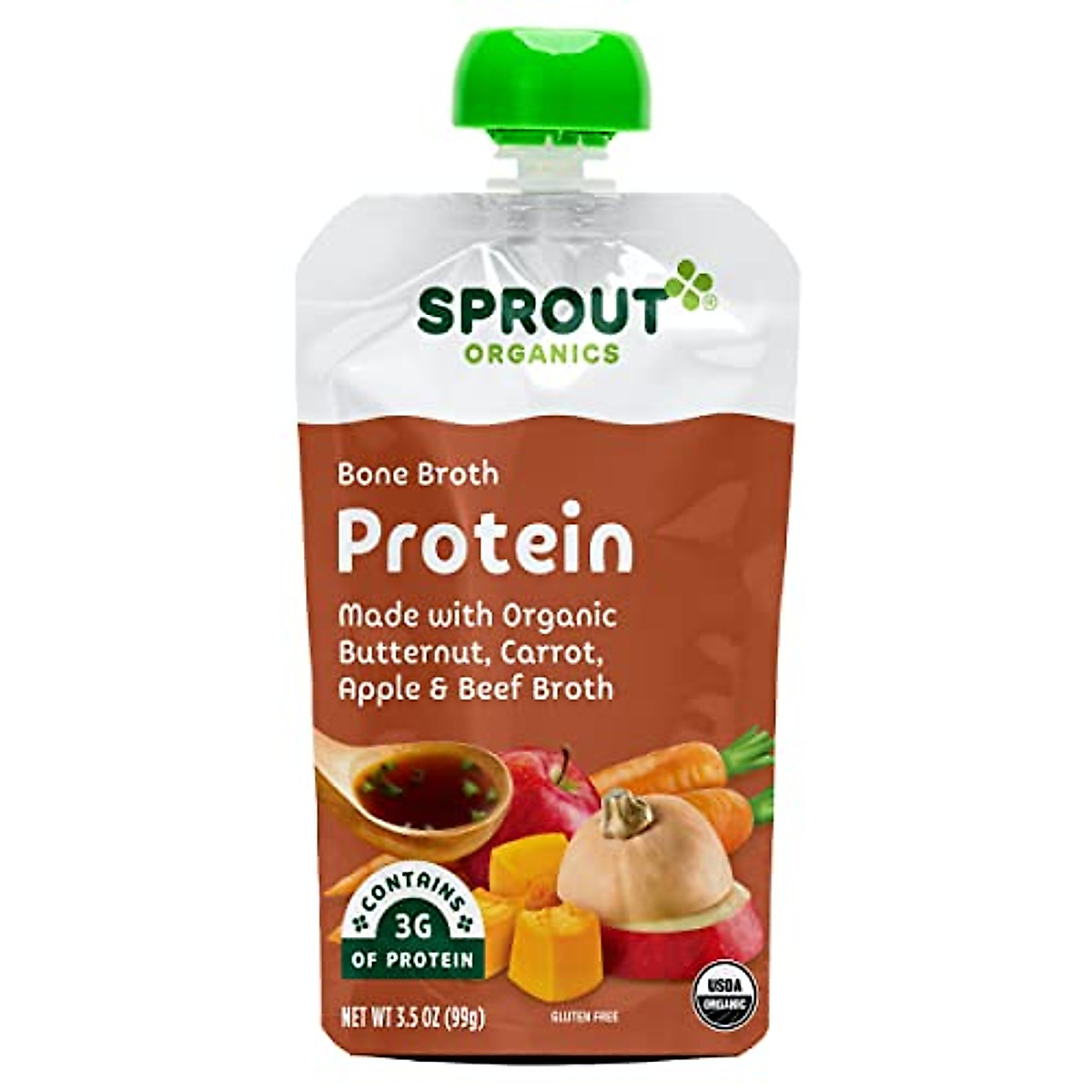 Sprout Organic Baby Food, Stage 2 Pouches, Butternut Squash, Carrot, and Apple with Beef Bone Broth, 3.5 Oz Purees (Pack of 12)