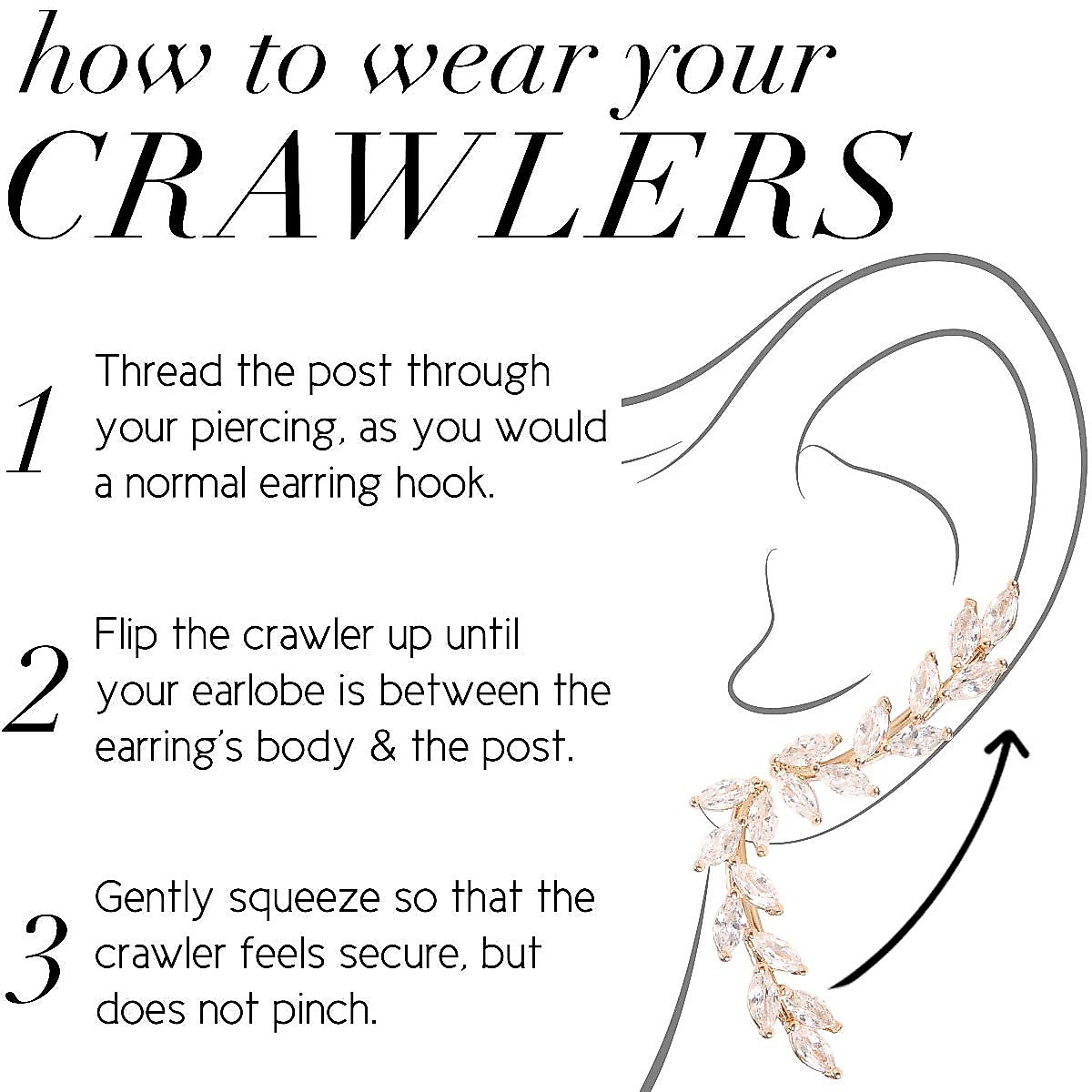 Humble Chic Ear Climber Earrings for Women, Gold Ear Cuff Earrings, Hypoallergenic Gold Dainty Earrings, Climbing CZ Crystal Gold Earrings, Leaf Ear Crawler Stud, Gold Flower Earrings, 14K Gold Plated