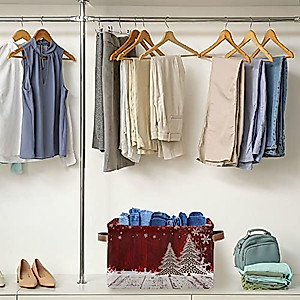 senya Christmas Basket with Handles, Christmas Coffee Tree Red Wooden Foldable Fabric Collapsible Storage Bins Organizer Bag for Storage Toy Clothes, one size x1