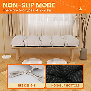 RULAER Indoor 45x16 Inch Durable Bench Cushion Outdoor Non-Slip Tufted Garden Patio Furniture Cushions Two Straps Thickened Soft Kitchen Bench Pads