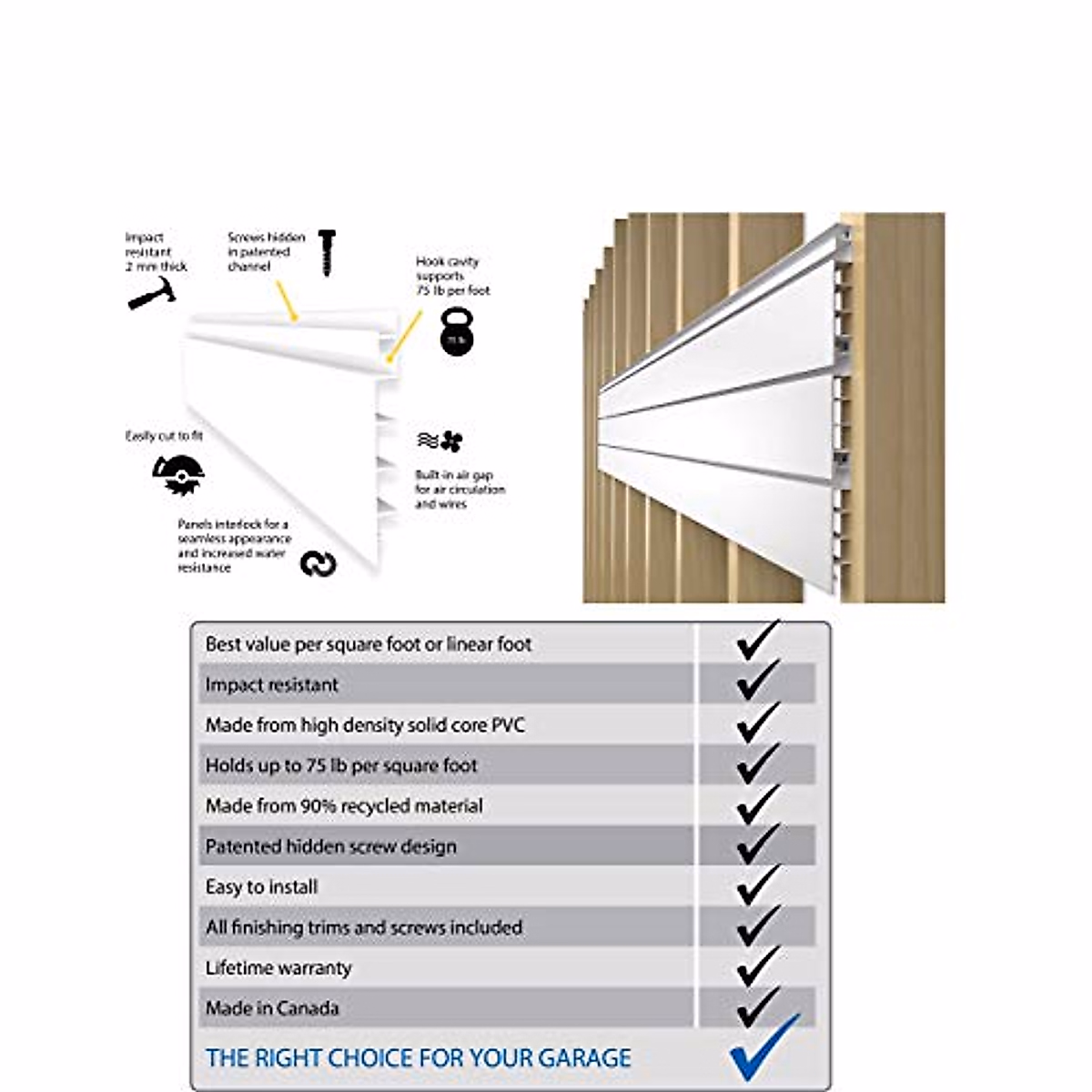 Proslat 88105 Heavy Duty PVC Slatwall Garage Organizer, 8-Feet by 4-Feet Section, 10 Panels, Charcoal (Dark Grey)