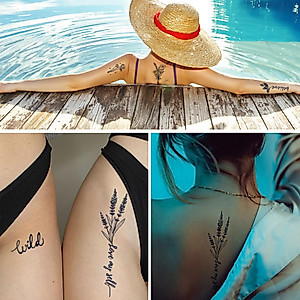 CHARLNET Semi-Permanent Tattoos for Women Girls - 2 Weeks Long Last Waterproof Realistic Flower Words Temporary Tattoos/Fades Naturally/Body Art Stickers