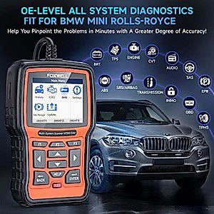 FOXWELL NT510 Elite OBD2 Scanner fit for BMW Full System Car Code Reader Diagnostic Tool with All Reset Services, Battery Registration ABS Bleed Airbag EPB Oil SAS TPS CKP Bidirectional Active Test