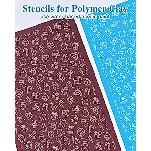 Puocaon Christmas Clay Silk Screen - 8 Pcs Reusable Silk Screen Stencils for Polymer Clay Jewelry Making, Ugly Christmas Jumper Sweater Silk Screen Stencil, Snowflake Graffiti Polymer Clay Tools