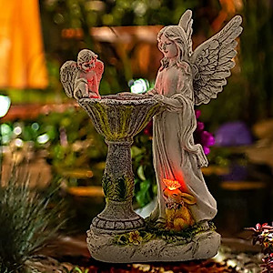 IOKUKI Solar Garden Statues,Waterproof Angel Garden Figurine with Color Changing Lights,Garden Sculptures & Statues,Resin Outdoor Statues Garden Decor for Outside Patio Lawn Garden Gift