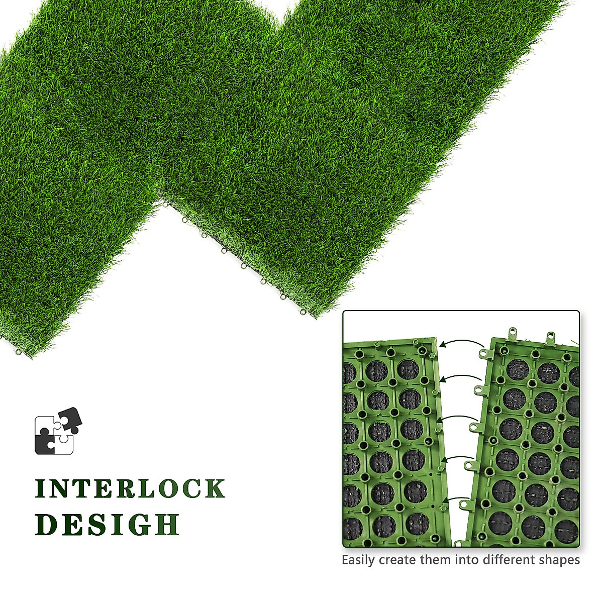 CJNLON 12"x12" Artificial Grass Tiles, 6 Packs Self-draining Fake Grass Turf Tiles Set for Flooring Decor, Dog Pads Indoor Outdoor 1.57'' in Pile Height