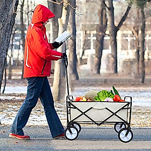 YSSOA Portable Rolling Folding Garden Cart with 360 Degree Swivel Anti-Slip Wheels & Adjustable Handle, 220lbs Weight Capacity, White