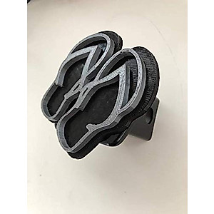 Stickysight.com Slippers Flippahs in 3D - Black with Black Grey Combo - 2 inch Trailer Hitch Cover - Hawaii flip Flop Hawaiian Hibiscus Flower