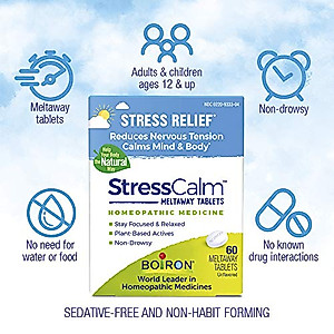Boiron StressCalm for Relief of Stress, Anxiousness, Nervousness, Irritability, and Fatigue - 60 Count