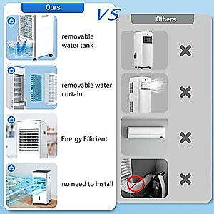 Portable Air Conditioners, 3-IN-1 Air Conditioner Portable for Room, 3 Speeds Evaporative Air Cooler, Fast Cooling Portable AC w/Timer, 52° Oscillation Tower Fan, Remote Swamp Cooler for Office