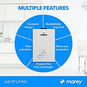 MAREY GA10FLP 2.64 GPM, 68,240 BTU's LP Gas Flow activated Gas Tankless Water Heater, White
