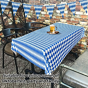 Oktoberfest Table Cloth Pennant Decorations, Plastic Blue White Diamond Table Cover Banners For Oktoberfest Bavarian Beer Festival Indoor Outdoor Party Decorations