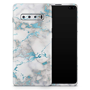 DesignSkinz Marble & Digital Blue Frosted Foil V2 Protective Vinyl Decal Wrap Skin Cover Compatible with The Samsung Galaxy S20 (Screen Trim & Back Glass Skin)