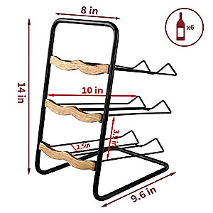 AQAREA Wine Racks Countertop（Iron&Wood） Rustic 3-Tier 6-Wine Bottles Holder Countertop Small Wine Bottle Storage Rack Stand